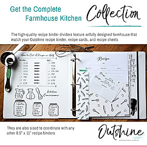 Outshine 12-Pack Recipe Binder Dividers for 3 Ring Binder, Farmhouse | 8.5" x 11" Thick Cardstock Binder Dividers with Tabs | Includes 28 Adhesive Labels and Printed Cooking Tips | Best Kitchen Gift