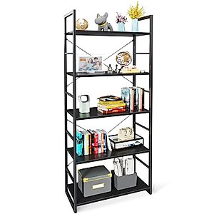 ODK 5 Tier Bookshelf, Industrial Open Bookcase Storage Organizer, Modern Tall Book Shelf for Bedroom, Living Room and Home Office, Black