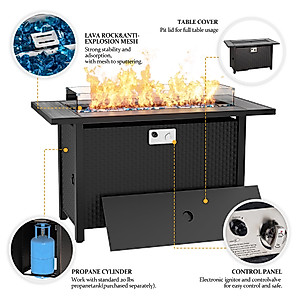 Vongrasig 7 Piece Patio Furniture Sets with 45 Inch Fire Pit Table All Weather PE Wicker Rattan Outdoor Sectional Sofa Couch Conversation Set w/Glass Table for Lawn, Garden, Backyard (Beige)