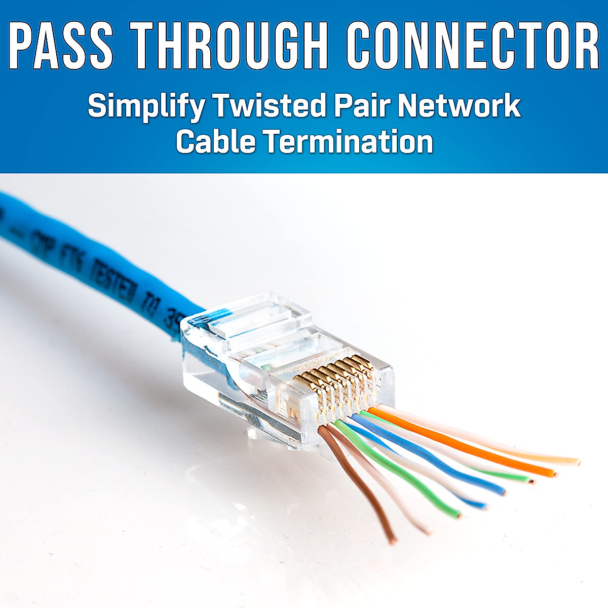 Jonard Tools RJ45-6100 CAT6A RJ45 Pass-Through Connectors for Network Cables (Pack of 100)