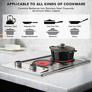 2 Burner Electric Cooktop 110v, Plug in Stainless Steel Electric Stove Top 12 inch Knob Control Countertop & Built-in Radiant Electric Stove with Residual Heat Indicator, Over-Temperature Protection