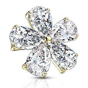 FIFTH CUE 14G Five Pear CZ Flower 316L Surgical Steel Internally Threaded Dermal Anchor Top (Gold/Clear)