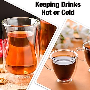 Eparé Bundle: 6oz Turkish Tea Cups & 2oz Espresso Glasses - Double Walled Glass & Mini Mug Shots Demitasse Cups