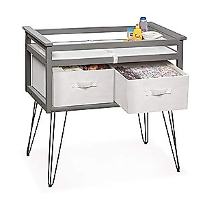 Badger Basket Contempo Convertible Changing Table for Infants and Babies - Includes Two Baskets, Gray/White