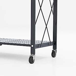 SogesPower 5 Shelf Storage Rack Foldable Metal Shelves Units with Rolling Wheels Freestanding Book Shelf No Assembly Display Organizer for Kitchen Garage Pantry, Black SPCXYM-R5-B