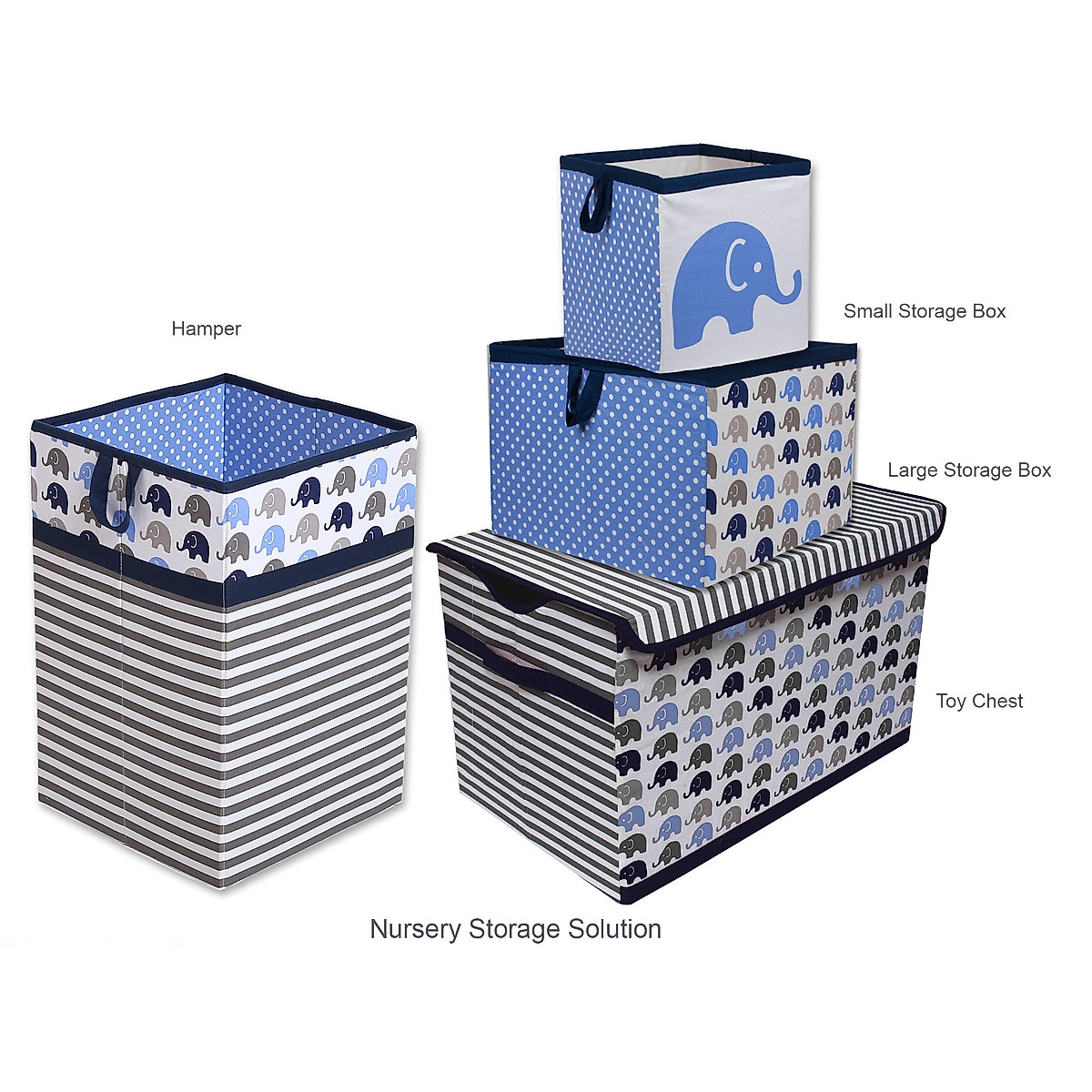 Bacati - Storage Tote (Toy Chest 14.5"L x 24"W x 15"H., Elephants Blue/Grey)