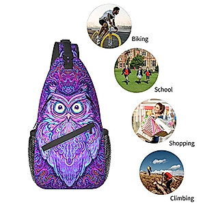 Owl with Psychedelic Pattern Sling Bag Light Shoulder Bag, Travel Backpacks Crossbody Bags for Women Men