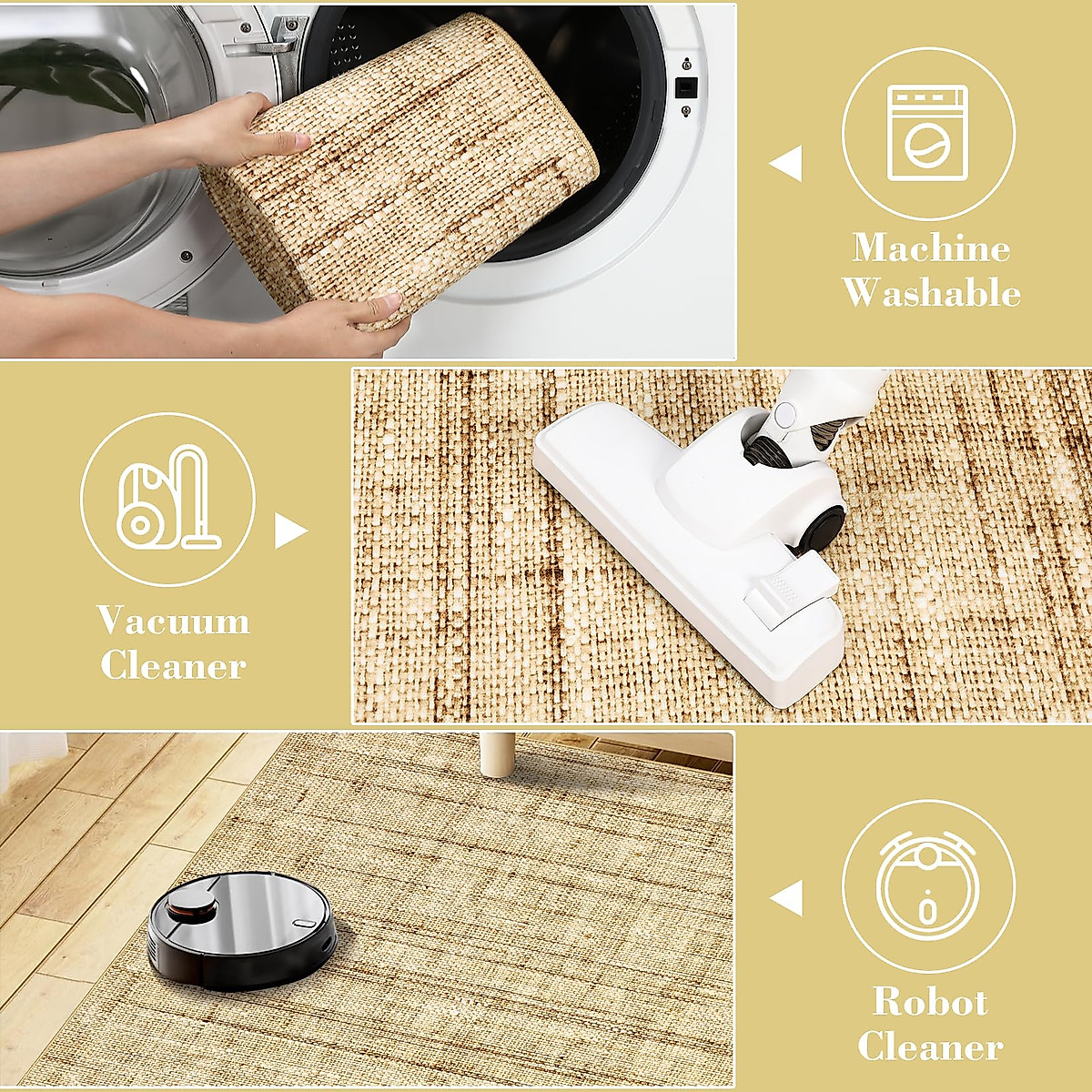 GarveeHome Living Room Rug 5x7 Rug Washable Rug for Bedroom Modern Rug Non Slip Braided Print Farmhouse Rug Soft Throw Rugs Low Pile Stain Resistant Carpet for Office Nursery Dining Room 5'x7' Natural