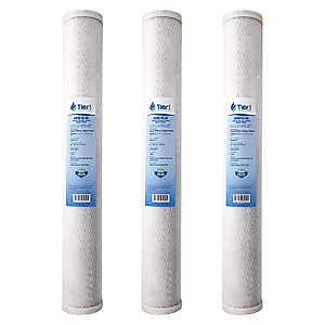 Tier1 10 Micron 20 Inch x 2.5 Inch | 3-Pack Whole House Carbon Block Water Filter Replacement Cartridge | Compatible with Pentek EPM-20, 155635-43, CB-25-2010, Home Water Filter