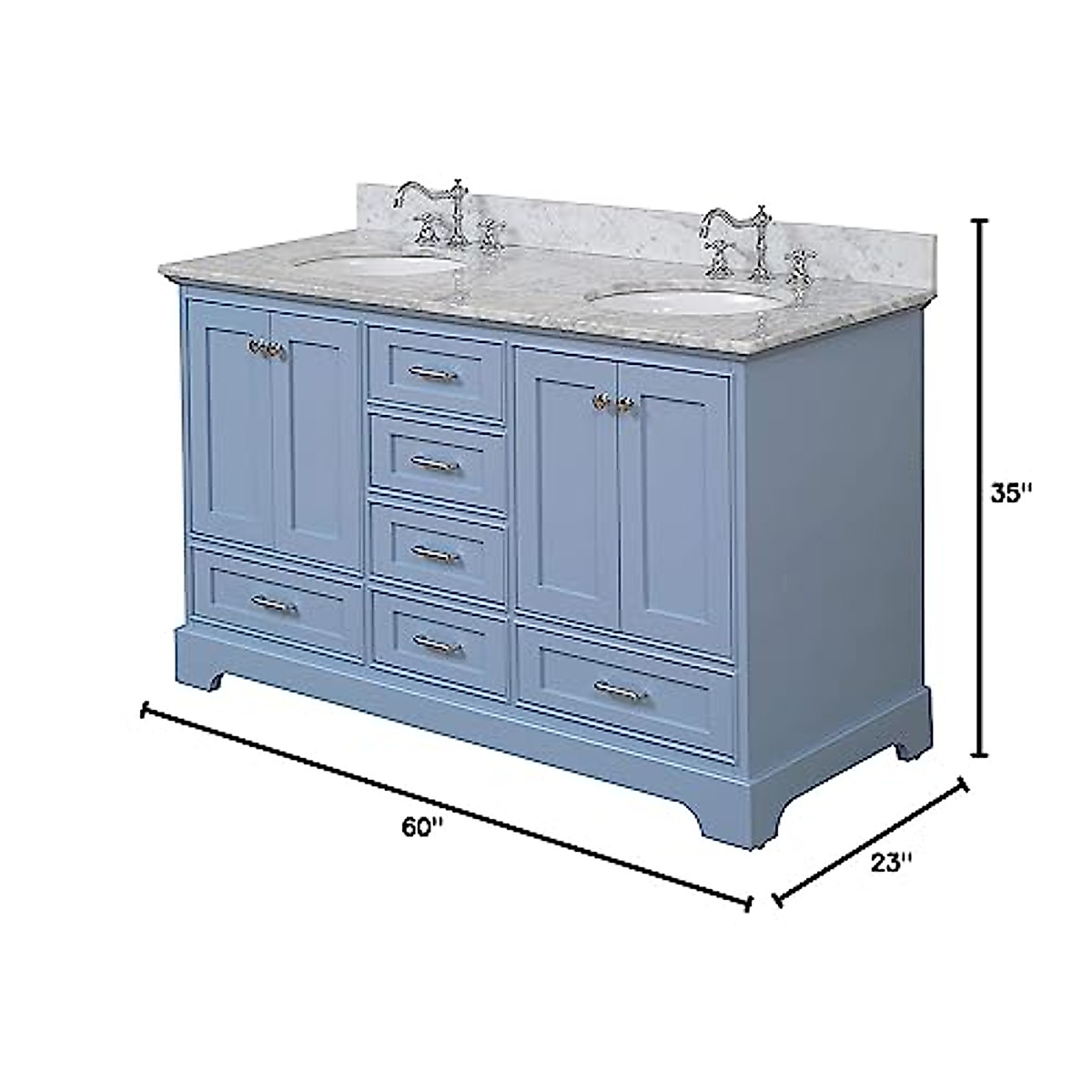 Kitchen Bath Collection Harper 60-inch Double Bathroom Vanity (Carrara/Powder Blue): Includes Powder Blue Cabinet with Authentic Italian Carrara Marble Countertop and White Ceramic Sinks
