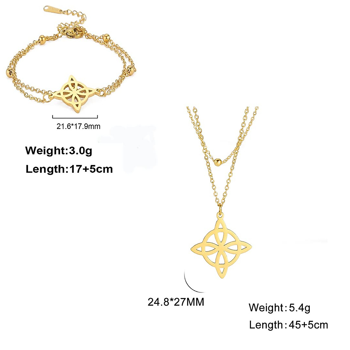 Witches Knot Bracelet For Women Stainless Steel Celtic Knot Wiccan Symbol Layered Bracelet Unique Charm Adjustable Double Layer Bracelet Jewelry Gifts (gold 3, Stainless Steel)