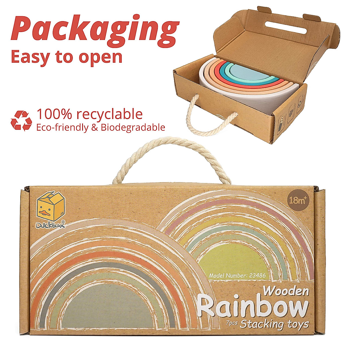 DUCKBOXX XX Wooden Rainbow Stacking Toy (Bright Color - 7 pcs)