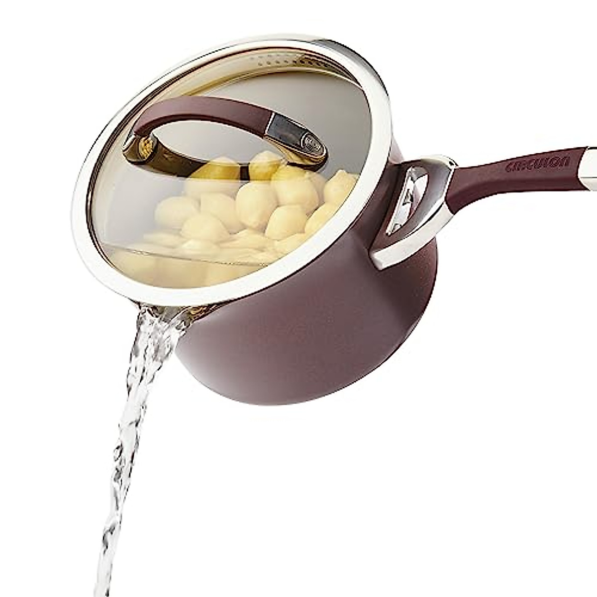 Circulon Symmetry Hard Anodized Nonstick Sauce Pan/Saucepan with Straining and Lid, 3.5 Quart, Red