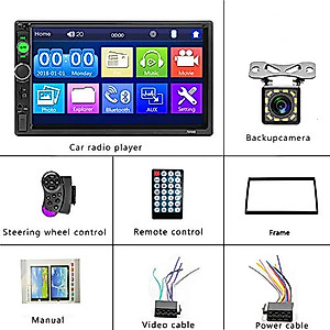 Double Din Car Stereo 7” Touch Screen Car Radio with Bluetooth Backup Camera FM Radio Receiver USB AUX Auto radio TF Card Input Audio Video MP5 MP4 MP3 Player Car Multimedia Player Support Mirror Link