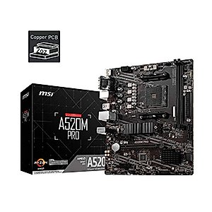 MSI A520M PRO Gaming Motherboard (AMD AM4, DDR4, PCIe 4.0, SATA 6Gb/s, Dual M.2, USB 3.2 Gen 1, HDMI/DP, Micro-ATX)