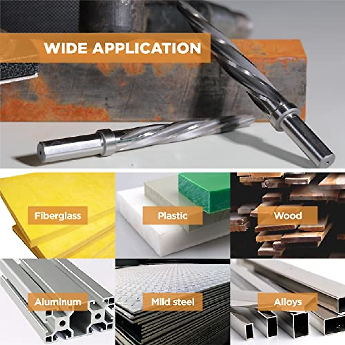 Jerax tools M2 HSS Taper Chucking Reamer 4pcs Set, 3/8", 1/2", 5/8", 3/4", Fit 3/8" or 1/2" Shank Chuck, Spiral Flute, Bridge/Construction Reamer for Steel, Alloy, Aluminum, Wood, Plastic