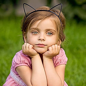 Black Cat Ear Headbands for Girls, Women, and Kids - Plastic Kitty Ears for Parties, Costumes, Daily Wear, and Decorations - 10Pcs Non-Slip Headbands