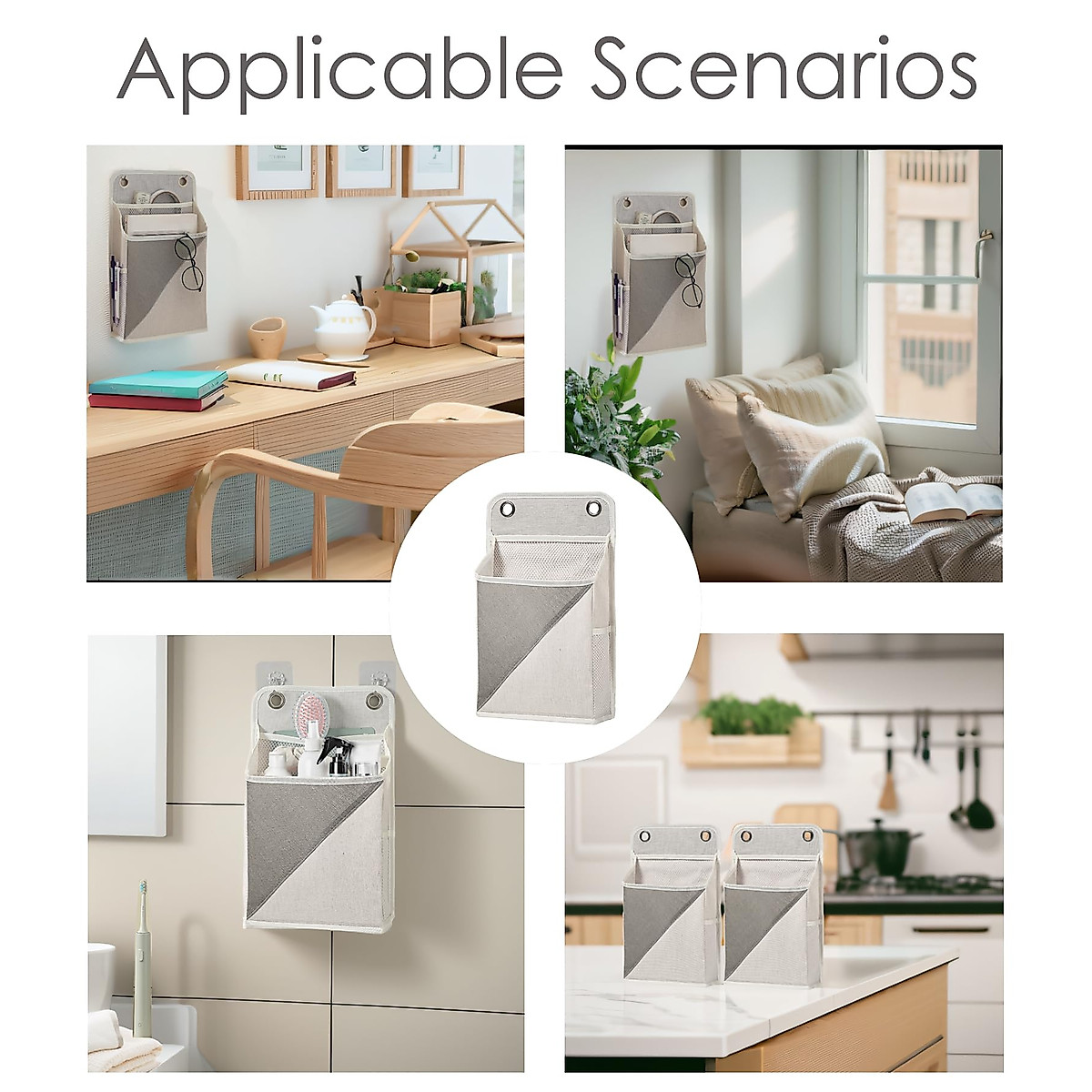 Someteth 2pcs Wall Hanging Storage Organizer Bag, Hanging baskets with pockets for Wall organizing, Storage Hanging Bag for Bedroom, Dormitory, Study Room, Bathroom (Grey/White)