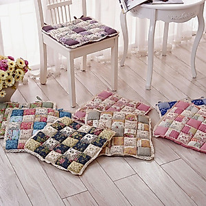 Uniuooi Floral Seat Pad Cushion with Ties, Ideal for Dining Chair Garden Kitchen Office School, Car Seat Mat Pet Bed, Size 15.7 x 15.7 inch/40 x 40 cm Purple Floral