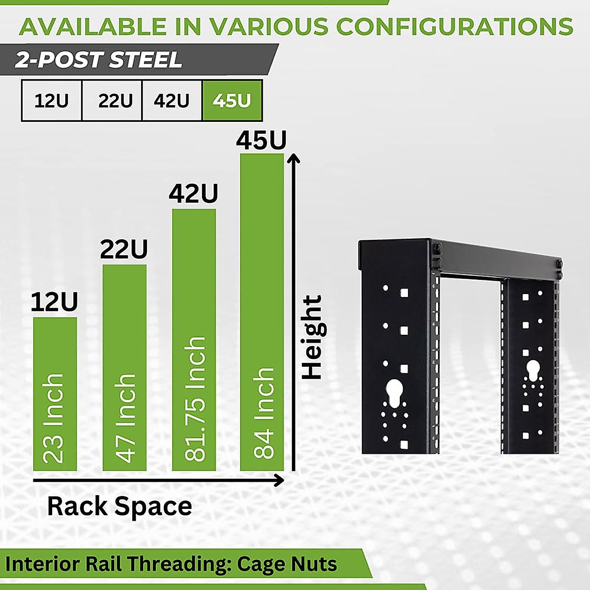 NavePoint 45U 2 Post Open Frame Server Rack for 19 Inch Equipment, AV, Networking, Data & IT Devices, 2-Post Rack 45U 881lbs Weight Capacity, Black