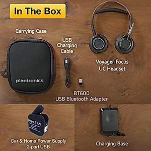 GTW Voyager Focus UC B825 Bluetooth Headphones with Microphone 202652-01-BC, Bluetooth USB Dongle, Smartphones, PC, MAC, Tablet - Zoom, Teams, Skype, Fuze, RingCentral, Combo USB Power Charger