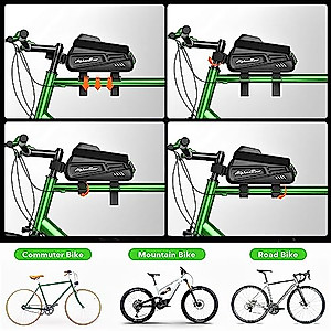 Alphantino Bike Phone Holder Bag - Large Capacity Bicycle Top Tube Handlebar Front Frame Pouch Cycling Hard Case Mount, EVA Pressure-Resistant Bag, TPU Touch-Screen & Sun-Visor (Green ZIpper)