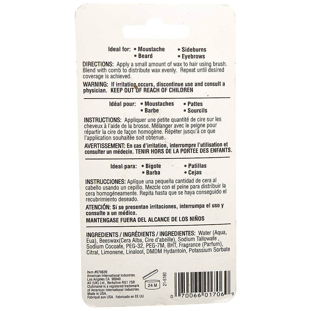 Clubman Moustwax With Brush White (Neutral) (2 Pack)