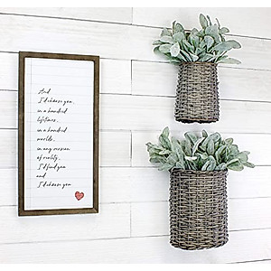 AuldHome Wall Hanging Baskets (Set of 2, Gray); Woven Wicker Rustic Farmhouse Gray Washed Door Baskets, Small and Medium Size