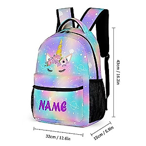 Mrokouay Custom School Backpack with Lunch Bag Pencil Case Unicorn Galaxy Flower Personalized 3 in 1 Bookbags Set Customization Backpack for Girls Boys