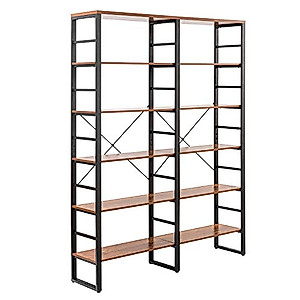 Tangkula Bookshelves and Bookcases, 80 Inch Double Wide 6 Tier Bookshelf, Industrial Vintage Large Etagere Bookshelf, Open Display Shelves with Metal Frame for Home Office (60'' L x 13.5'' W x 80" H)