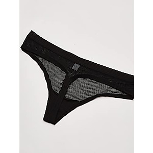 DKNY womens Sheer Stripe Thong Panties, Black, Large US