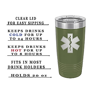 Rogue River Tactical EMT EMS Star of Life 20 Oz. Travel Tumbler Mug Cup w/Lid Paramedic (Green)