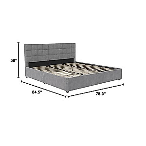 CosmoLiving by Cosmopolitan Serena Upholstered Bed with Drawers, Bedroom Storage, King, Light Gray Velvet