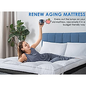 QUEEN ROSE Mattress Topper Queen, Extra Thick Mattress Pad Pillowtop for Back Pain Relief, Soft Bed Cover for Firm Mattress, Plush Overfilled Down Alternative Mattress Protector