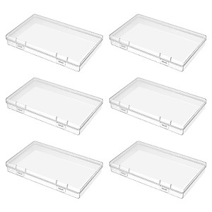 Lemecima 6 Pack Rectangular Clear Plastic Storage Containers Box with Hinged Lid for Beads and Other Small Craft Items (6.9 x 4.2 x 1 inch)