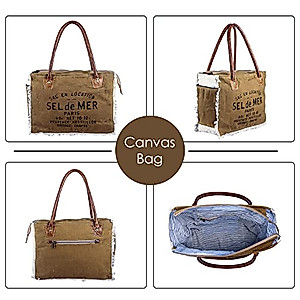 VINTAGE CRAFTS Bags Sel De Mer Upcycled Canvas Hand Bag Upcycled Canvas & Cowhide Tote Bag Radiant Leather Bag