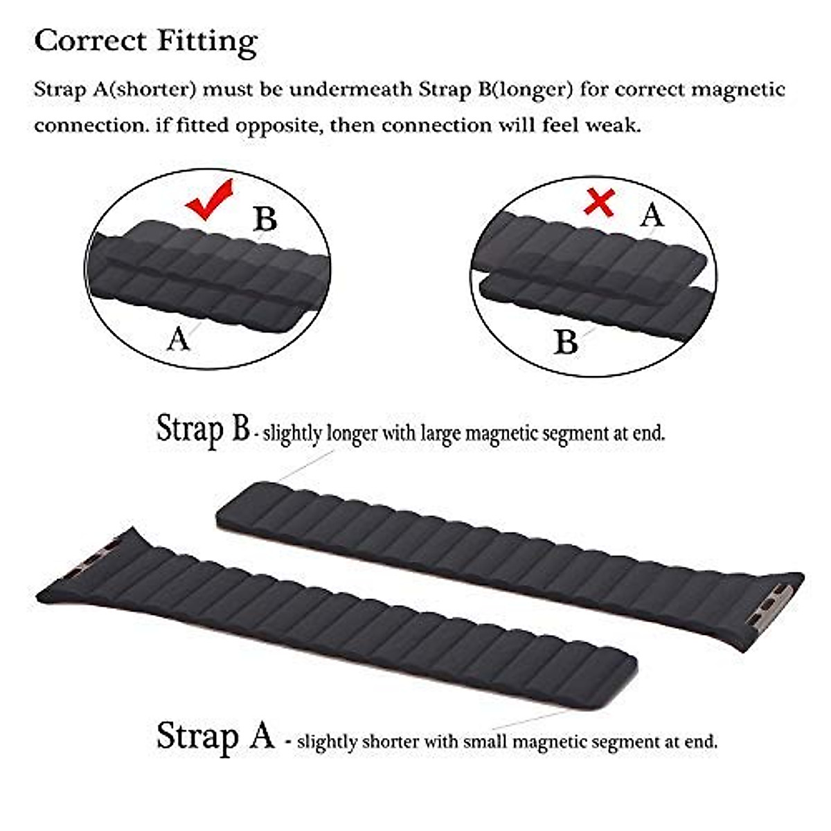 INI Compatible with Apple Watch Band 49mm 45mm 44mm 42mm 41mm 40mm 38mm - Adjustable Leather Strap with Magnetic Closure System for iWatch Series 9 Ultra 2 Ultra/8/7/SE/6/5/4/3/2/1 - Black