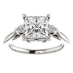 10K Solid White Gold Handmade Engagement Rings 1.0 CT Princess Cut Moissanite Diamond Solitaire Wedding/Bridal Ring Set for Women/Her Propose Ring (6)
