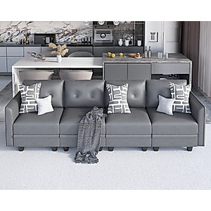 LLappuil Modular Sofa Faux Leather Fabric 102" Sectional Couch 4 Seater with Storage Seat, Modern Sectional Sofa for Living Room, Office, Dark Grey