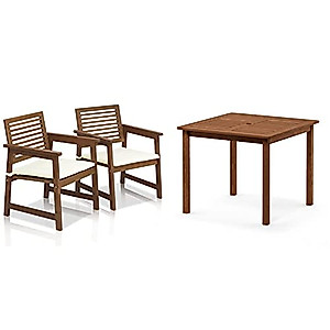 Furinno Tioman Hardwood Armchair in Teak Oil, 2 Arm Chairs, Natural & FG18006 Tioman Hardwood Patio Furniture Square Table with Umbrella Hole, Natural
