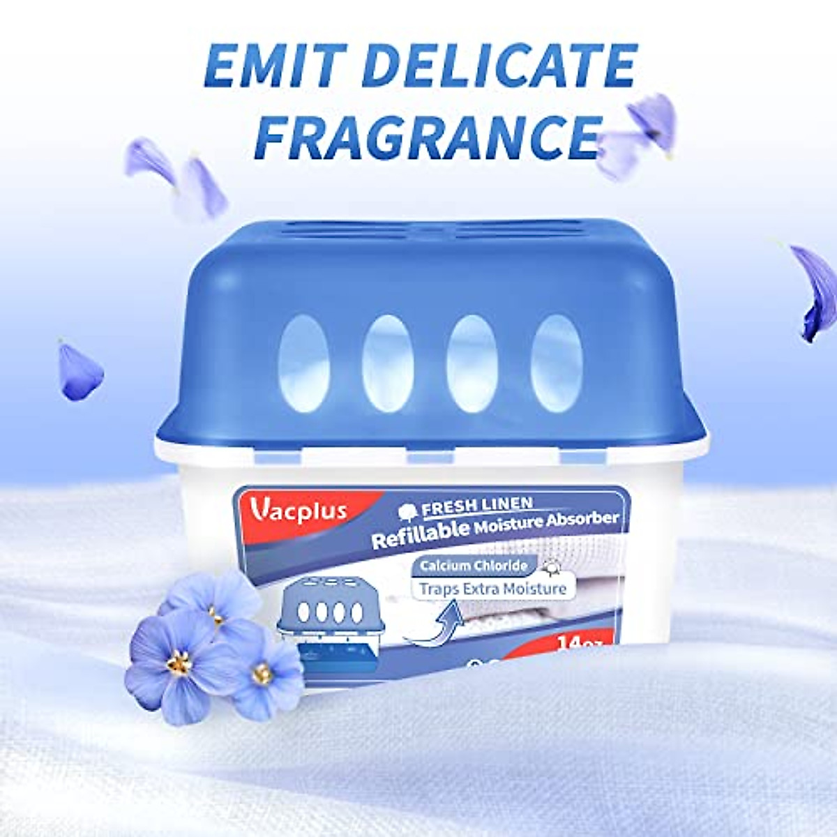 Vacplus Moisture Absorbers, Reusable Dehumidifiers for Closet, Moisture Absorbers for Rooms with Visible Dehumidification, Humidity Absorber Boxes & Odor Removers, 14OZ, 4 Pack (Linen Scent)