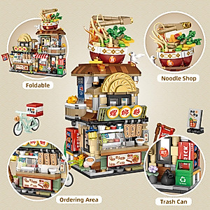 QLT Street View Noodle Shop Mini Building Blocks, MOC Creative Building Toys Model Set for Girls 7-9 Years Old, 870 PCS Simulation Architecture Construction Toy, Gift Idea for Kids Adults