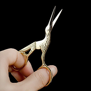 BIHRTC 4.5" Stainless Steel Sharp Tip Classic Stork Scissors Crane Design Sewing Scissors DIY Tools Dressmaker Shears Scissors for Embroidery, Craft, Needle Work, Art Work & Everyday Use (Gold)