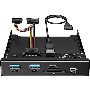 BYEASY Front Panel USB 3.0 Hub, 5 Ports 3.5 Inches Internal Metal USB Hub with 2 USB 3.0 Ports, SD/TF Internal Card Reader and USB 3.1 Gen 1 Type C Port Fits Any 3.5" Floppy Disk Bay