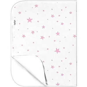 Kushies Deluxe Waterproof Changing Pad Liners - 20 x 30 inches Baby Changing Table Pad Covers - Baby Changing Pads in Pink Stars - Diaper Changing Pad Cover Waterproof for Changing Station