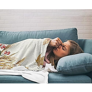 Throw Blanket- Autumn Thanksgiving Soft Warm Plush Fleece Bed Throw,60x80In Flannel Blankets Farm Pumpkins Wheat Fall Harvest Bedding Throws for Women/Men Bedroom Living Room Office Vintage Cotton