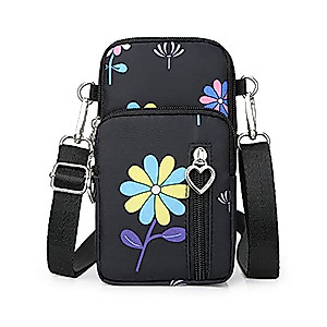 Women Crossbody Cell Phone Purse Wallet Wristband Armband Bag for iPhone 14 Pro Max 13 12 Pro Max Galaxy S22 S21 Ultra Note 20 A13 A12 A03S A23 A32, Moto G Power G Play LG Stylo 6 V60 (Black Flower-L)