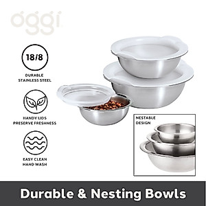 Oggi Set of 3 Stainless Steel Pinch Bowls - Mini 2oz/4oz/8oz Sizes, With Lids - Ideal for Food Prep, Salt and Pepper Bowls, Dip Bowls, Condiment Bowls, Assorted Colors