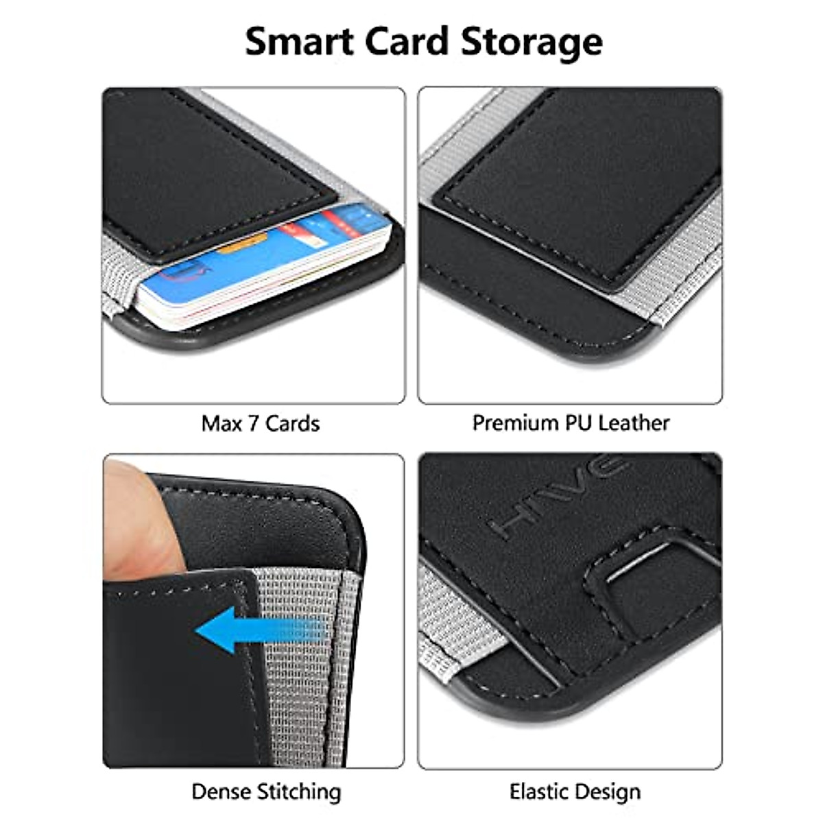 Phone Card Holder, Premium Leather Phone Wallet Stick On, Strong Adhesive Cell Phone Pocket Credit Card Holder for Phone Compatible with iPhone, Samsung & Most Smartphones, Fit 7 Cards, Black, 1 Pack