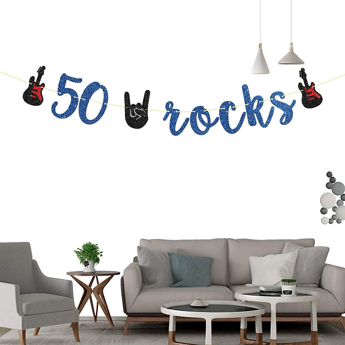 50 Rocks Banner, Rock Happy 50th Birthday Sign, Music Theme Fifty 50th Birthday Rock n Roll Party Decoration Cheers to 50 Years Banner